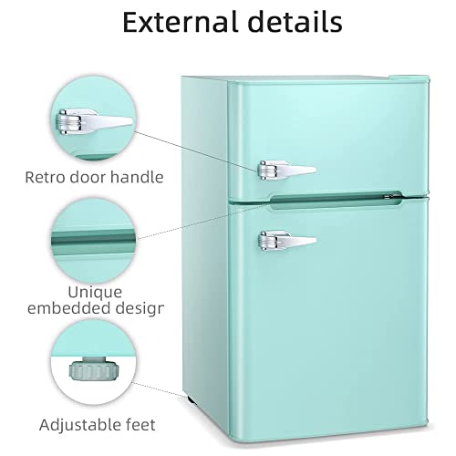 Joy Pebble Small fridge with freezer,3.2 cu.ft compact refrigerator with freezer,Mini Fridge for bedroom, Dorm or Apartment with Adjustable Removable Glass Shelves