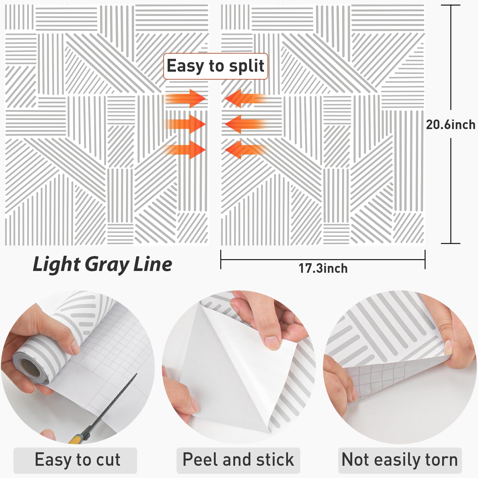 Tomete Gray and White Wallpaper Geometric Wallpaper Peel and Stick Wallpaper Boho Modern Geometric Contact Paper for Cabinets Removable Line Bathroom Wallpaper Waterproof Self-Adhesive17.3βΓ393β