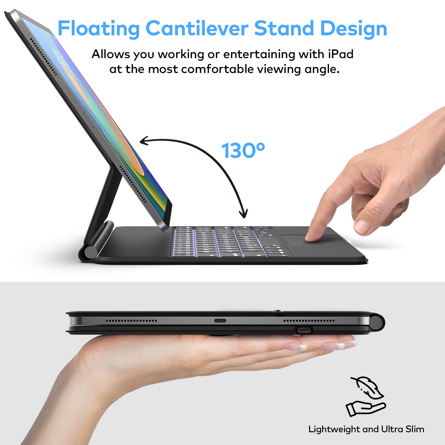 runelk Keyboard Case for iPad Pro 11 inch 2022-4th Generation / 10.9” Air 5th Gen – Magic-Style Keyboard Case with Multi-Touch Trackpad Compatible with iPad Pro 11” 1st /2nd /3rd /& Air 4th Gen.