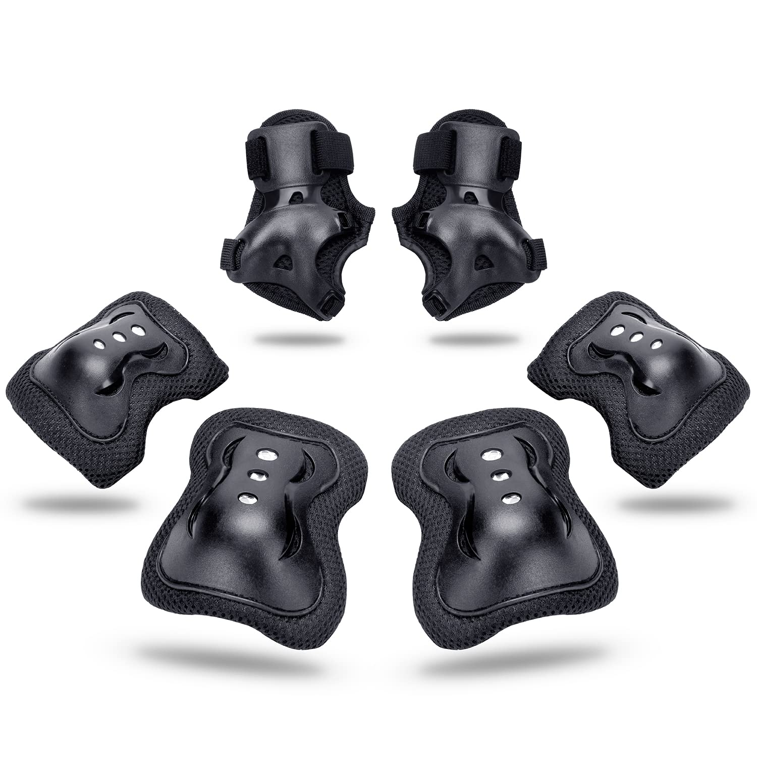 Knee Pads for Kids Knee and Elbow Pads with Wrist Guards Youth Protective Gear Set for Cycling Roller Bike Inline Skateboard Scooter Skating Skates Pads Toddler Girls Boys Kids 3-8 Years Old(Black)