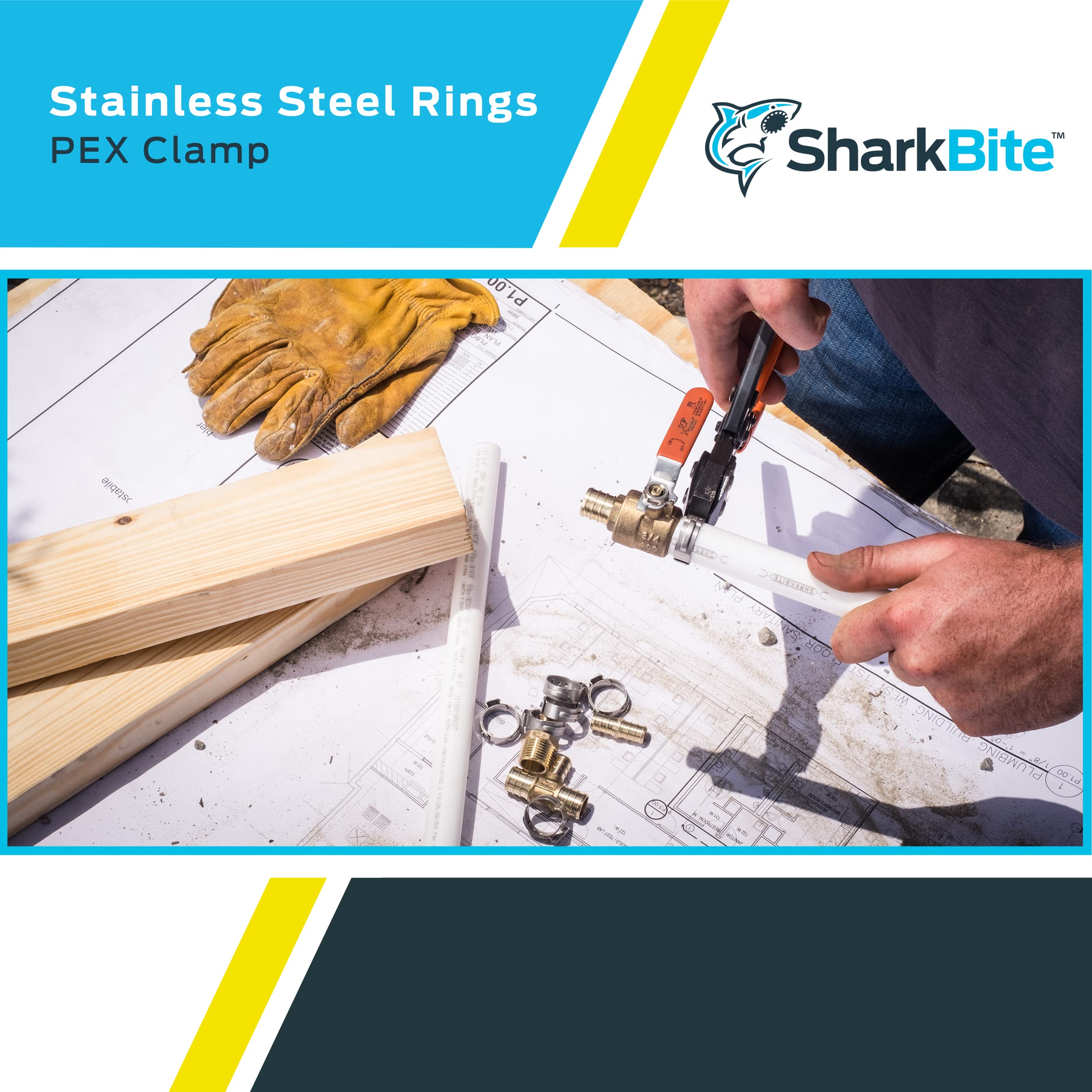 SharkBite 1/2 Inch Clamp Ring, Pack of 10, Stainless Steel Plumbing Fitting, PEX Pipe, PE-RT, UC953A