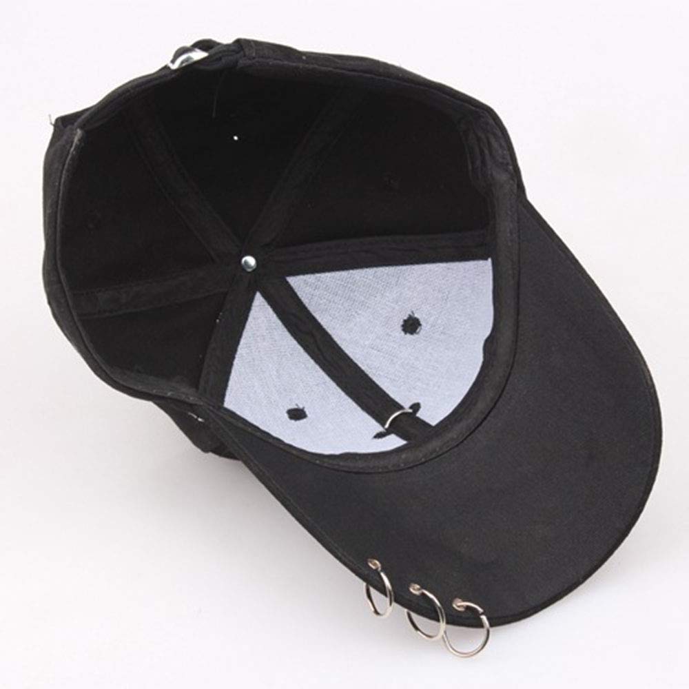 Kpop Hat Baseball Cap Rings Outdoor Iron Ring Caps Cotton Snapback Hats Casual Adjustable Dad Hat Hip Hop Hats (Black)