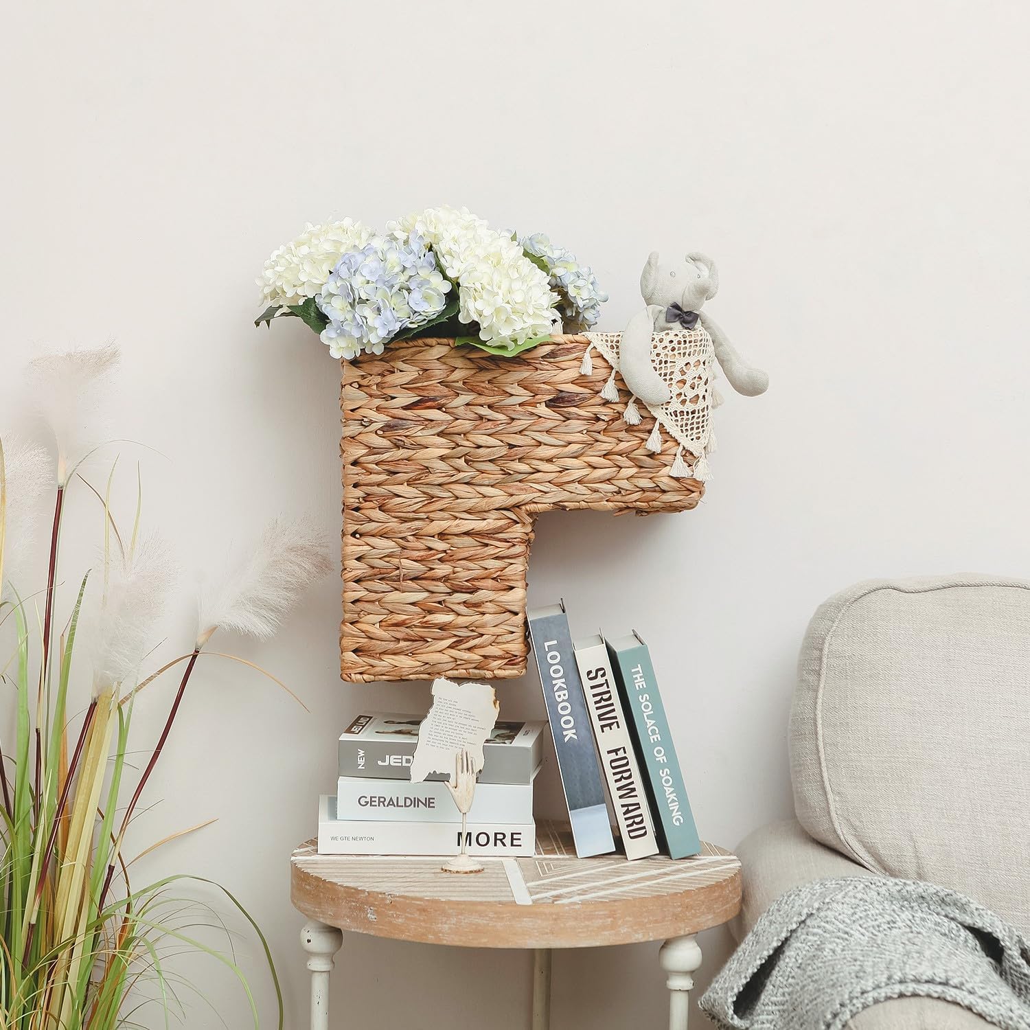 Synovana Stair Basket Water Hyacinth Storage Basket Handwoven Wicker Storage Basket Rattan Storage Organizer for Bedroom Living Room Laundry Room