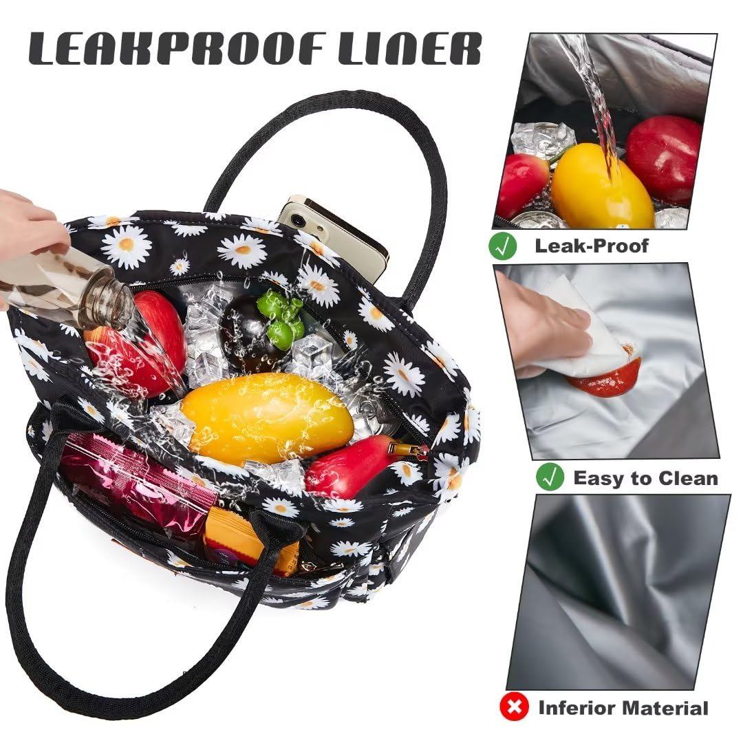 HSHRICH Large Leakproof Insulated Lunch Bag for Women, Daisy, 14L, Composite, Aluminum, Cotton