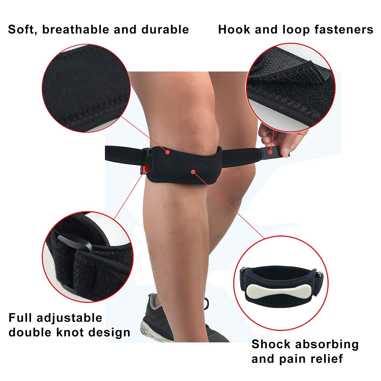 Knee Strap 2 Pack Knee Patella Support Brace for Running, Soccer, Basketball, Hiking, Jumpers Knee, Tennis, Tendonitis, Volleyball & Squats (Black)