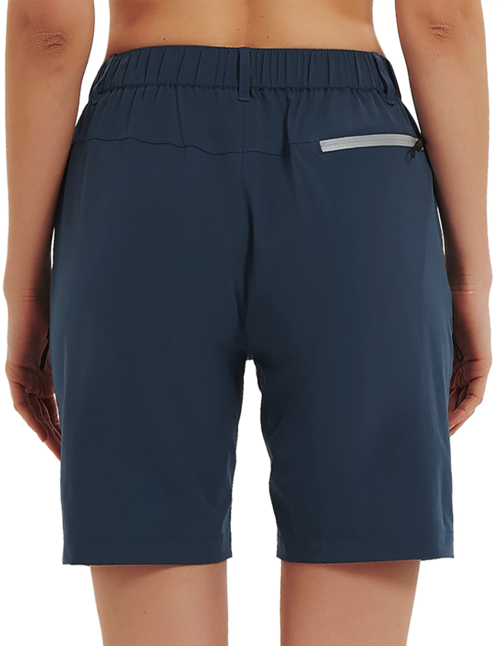 KPSUN Womens Quick Dry Bermuda Hiking Shorts Stretch Active Golf Cargo Shorts Water Resistant Zipped Pockets,Navy,L