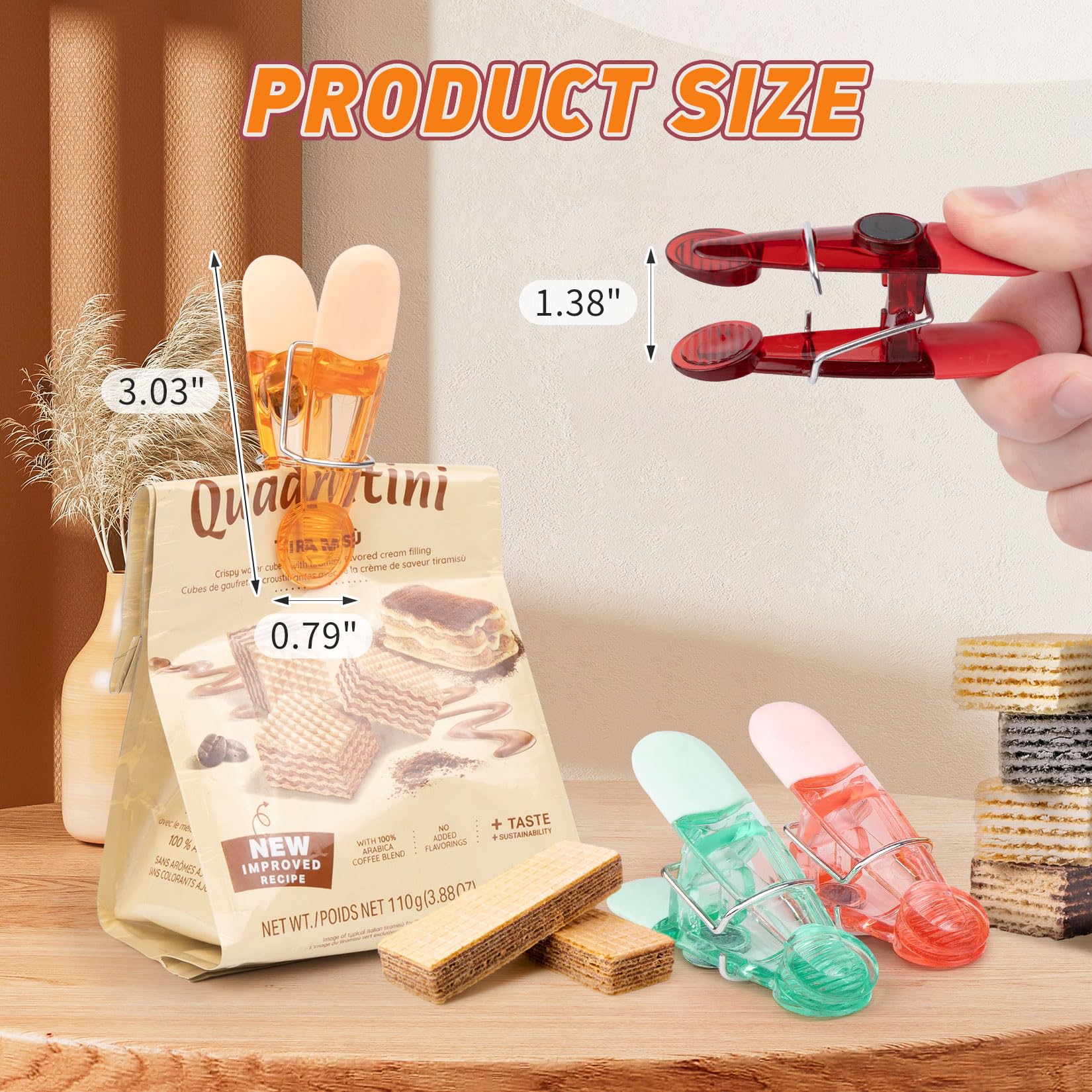 VNDUEEY Chip Clips, 12 Pack Magnetic Bag Clips, Strong Grip Food Clips Magnetic Chip Clips, Bag Clips for Food Packages, Snack Sealing Clips for Kitchen and Office - Multicolor
