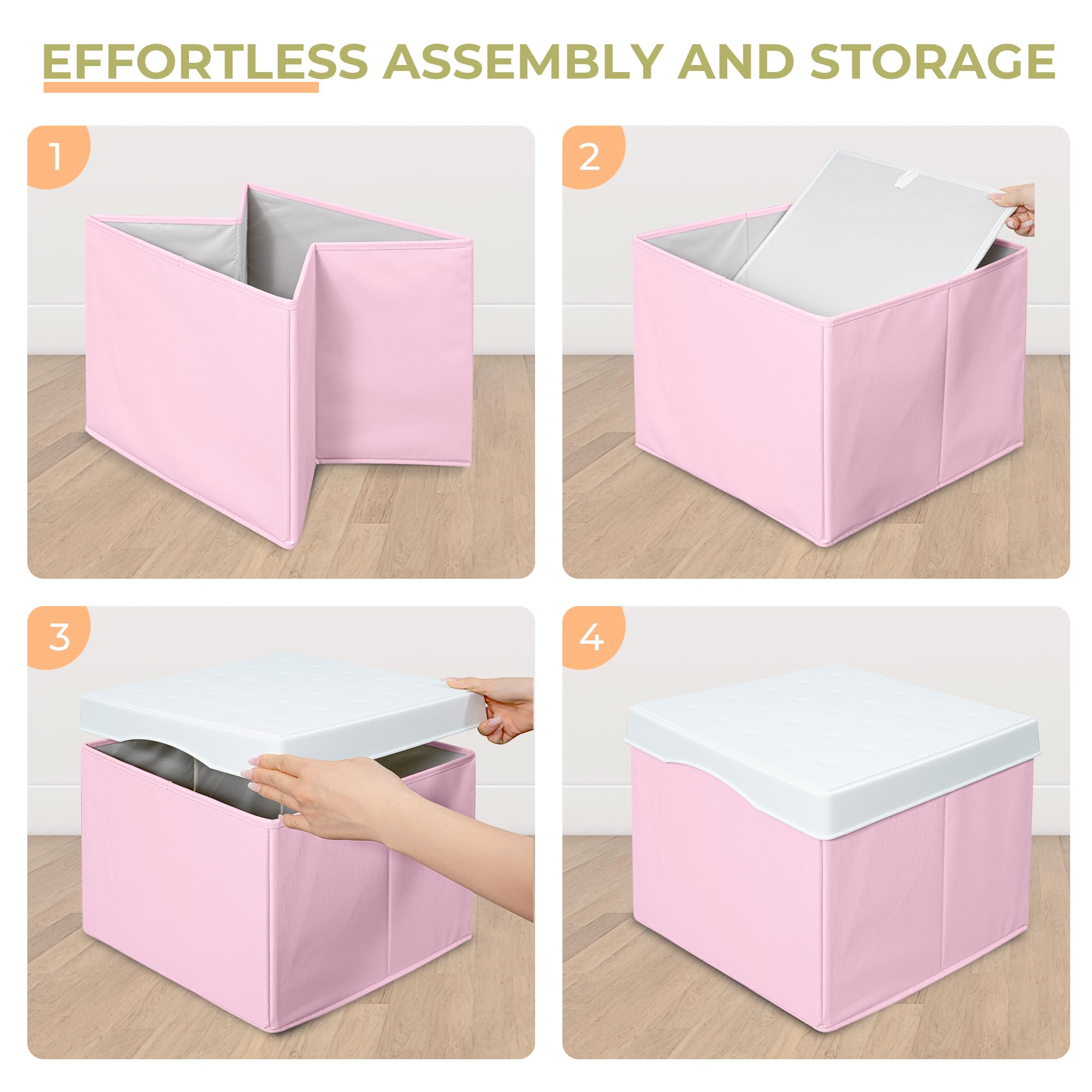 STORAGEIDEAS Thick Stackable Storage Bins with Lids, 3-Pack Collapsible Storage Boxes Organizer, Heavy-Duty Storage Containers Baskets Cubes with Thick Lids for Bedroom, Closet, Office, Pink