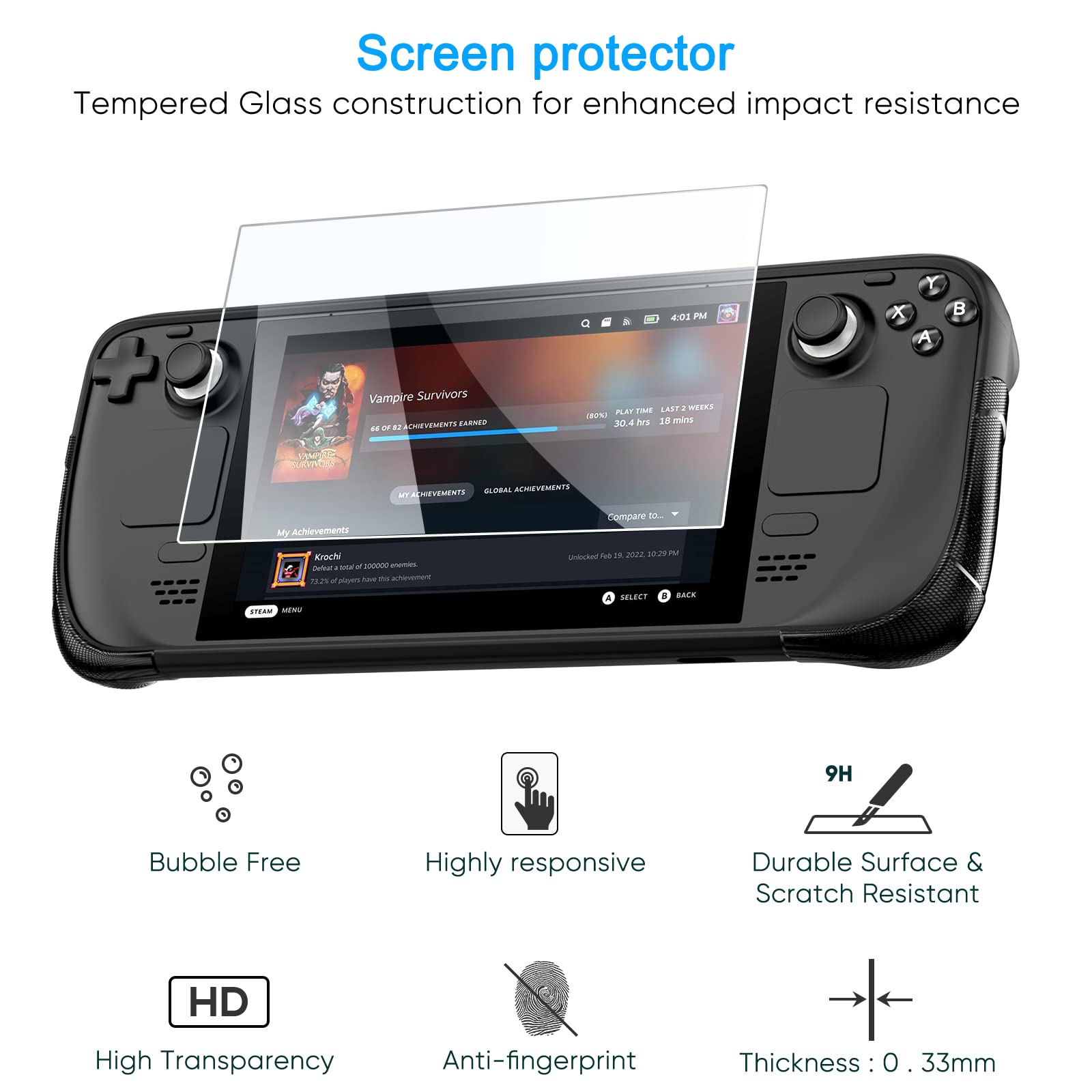Protective Case Set for Steam Deck - Full Body TPU+PC Case Cover with Kickstand, Ultra HD Tempered Glass Screen Protectors Accessories kit for Steam Deck