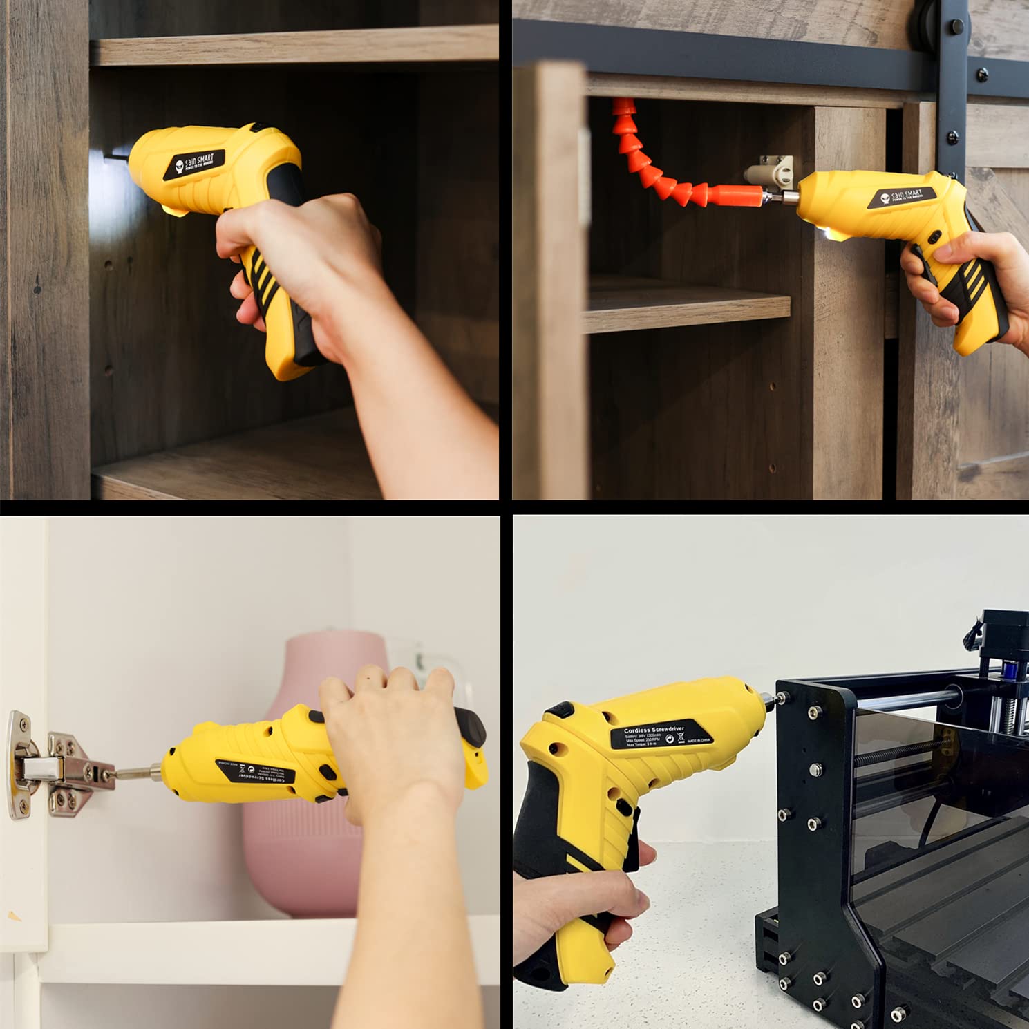 SainSmart Cordless Electric Screwdriver with Rechargeable 3.6v Lithium Battery and 1/4” Hex Chuck, Includes 45pcs Bits, 1 Extension Rod and 1 USB Cable