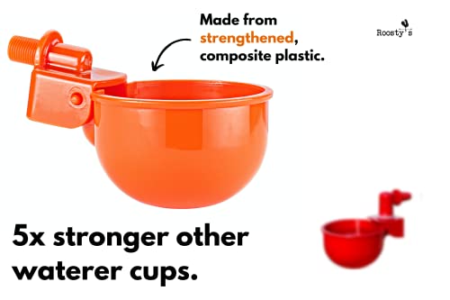 Roosty's® Chicken Waterer Cups x6 - Chicken Water Feeder Kit, Make Large Chicken Waterer 5 Gallon DIY Chicken Supplies, Chicken Water Cups, Duck Quail Waterer - Bebederos Para Gallinas,Poultry Waterer