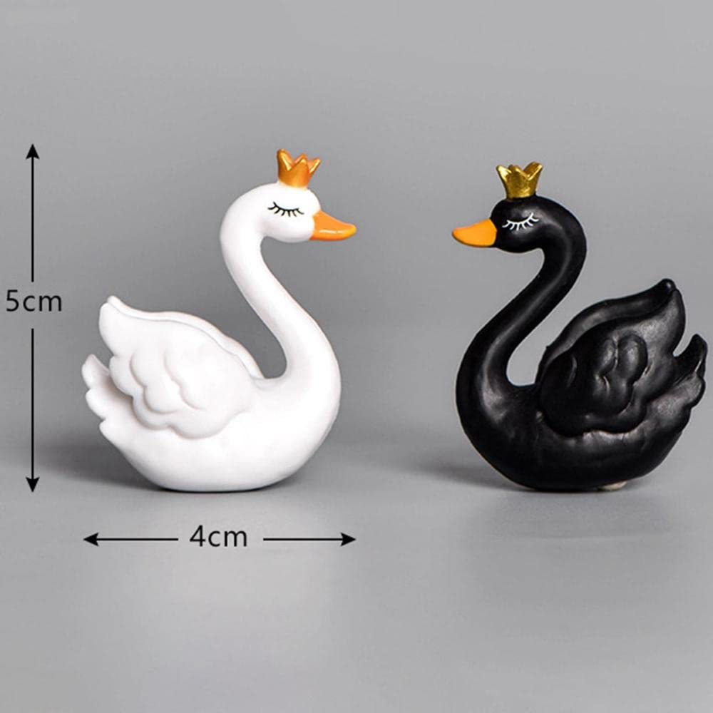 REBABA Mini Crown Swan Figurines, Miniature Fairy Garden Ornaments for Home Decor Micro Landscape Crafts Wedding Gifts Bonsai Decor(White)