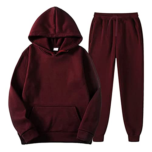 sumensumen Men's Tracksuit 2 Piece Hoodie Sweatsuit Sets, Sweatsuit with Pockets Hoodie Sweatshirt and Jogging Sweatpants Suit Men-01 Wine,X-Large