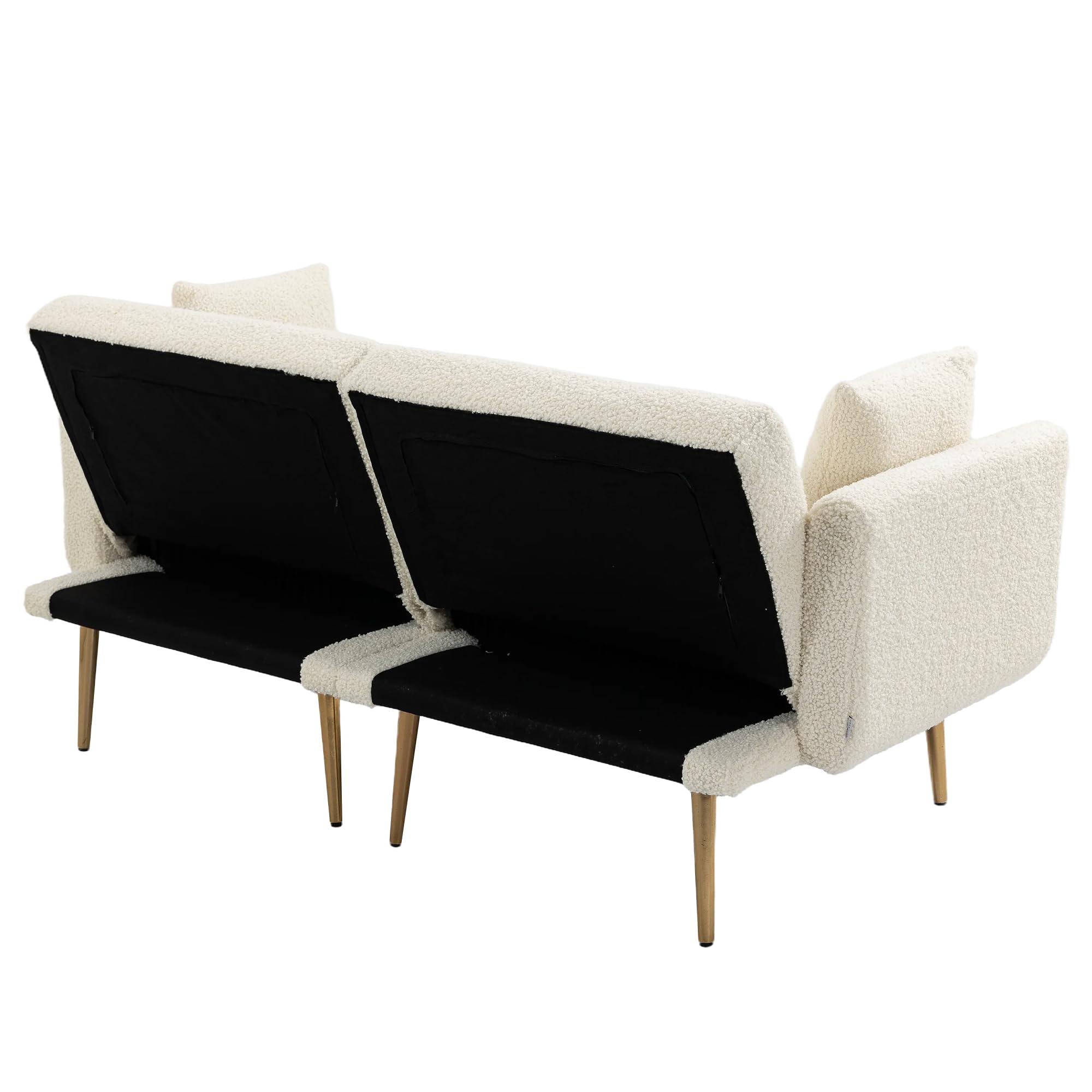 SZLIZCCC Accent Sofa, Mid Century Modern Teddy Velvet Fabric Couch, Convertible Futon Sofa Bed ,Recliner Couch Accent Sofa Loveseat Sofa with Gold Metal Feet (White Teddy)