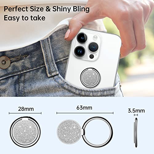 Syncwire Cell Phone Ring Holder Stand, Bling Bling Finger Ring Kickstand 360° Rotation Sparkle Phone Grip for Magnetic Car Mount Compatible with iPhone,Samsung,Pixel, All Smartphones - Glitter Silver