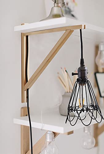 PRIADE Wall Mounted Wood Bracket for Hanging Sconce Pendant Lamp Kits, Planters, Lanterns, Wind Chimes, 12 Inch Floating Shelves Bracket, Set of 2 (Burlywood)