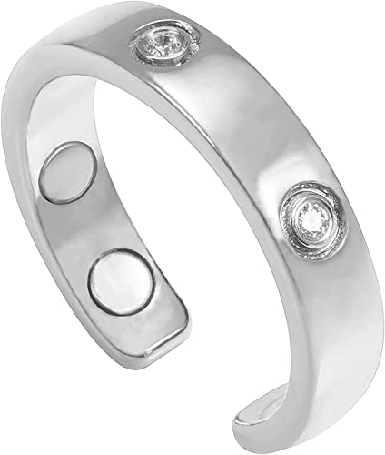 MagnetRX® Magnetic Ring Women - Elegant Crystal Ring - Magnet Rings Women (Silver | Ring Size: 8)