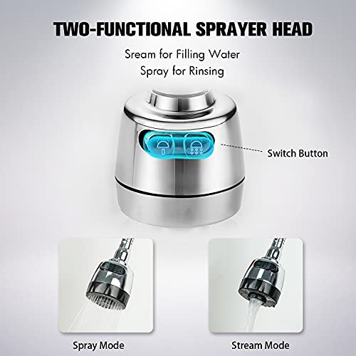SOLVEX 2 Handle Kitchen Sink Faucet, High Arc 360 Swivel Stainless Steel Pipe 3 Hole Kitchen Faucet, Commercial Modern Chrome Kitchen Sink Faucet with Flexible Spout, SP-80202