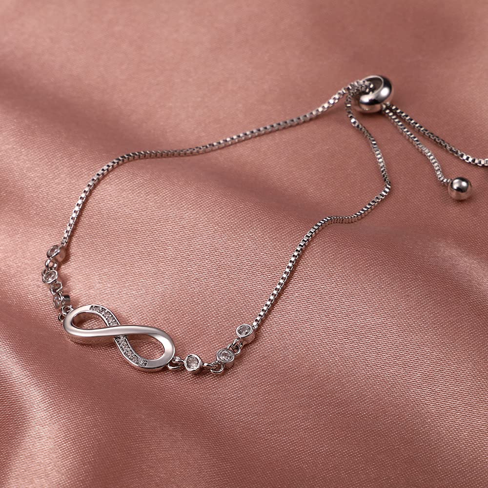 KUNSIR Slider Charm Cubic Zirconia Bracelet in 925 Sterling Silver, Mother's Day Braceletsā¦