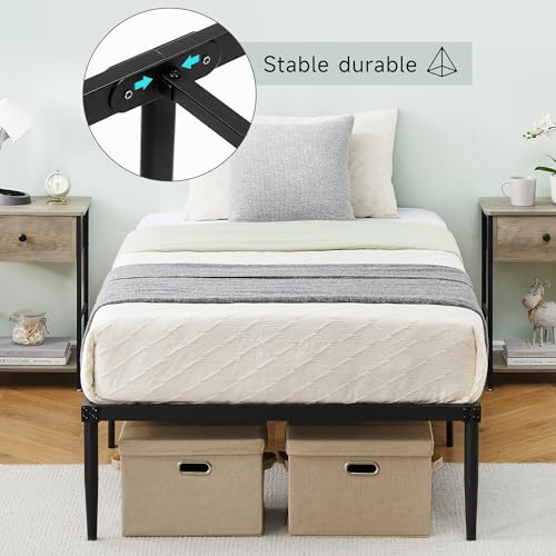 IDEALHOUSE14 Inch Twin Bed Frame No Box Spring Needed, Metal Platform Twin Size Bed Frame, Heavy Duty, Easy Assembly and Noise Free, Black