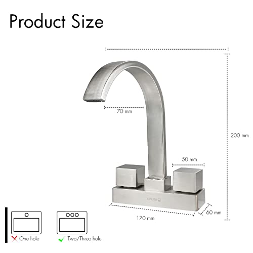 SOLVEX Waterfall Bathroom Faucet 2 Handle,4 Inch Centerset Bathroom Sink Faucet,3 Hole Bathroom Faucet Brushed Nickel,Bathroom Basin Faucet with Deck Mounted Square Handle,SP-40060-2