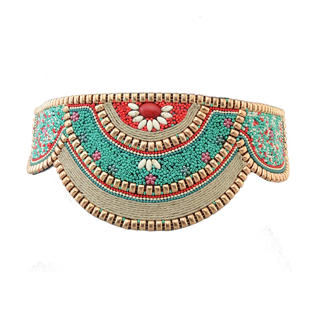 idealway Bohemian Women Belt Ethnic Beaded Elastic Stretch Adjustable Belt Waist Belly Chain Body Jewelry (B)