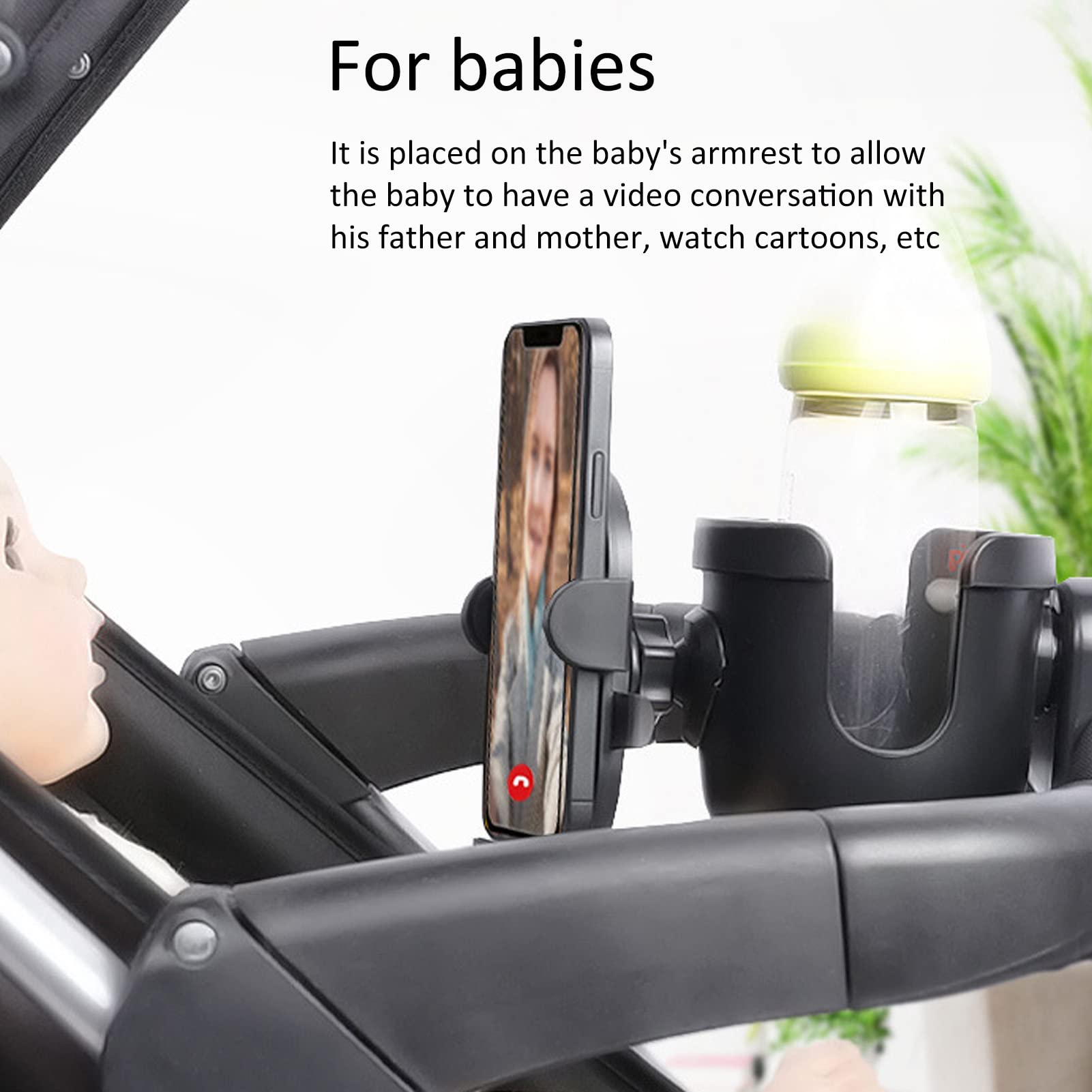 Stroller Cup Holder, Universal Drinks Holder with Phone Mount, 360 Degrees Rotation, Bike Cup Holder for Stroller, Wheelchair, Walker, Scooter, Cup Holder for Stroller