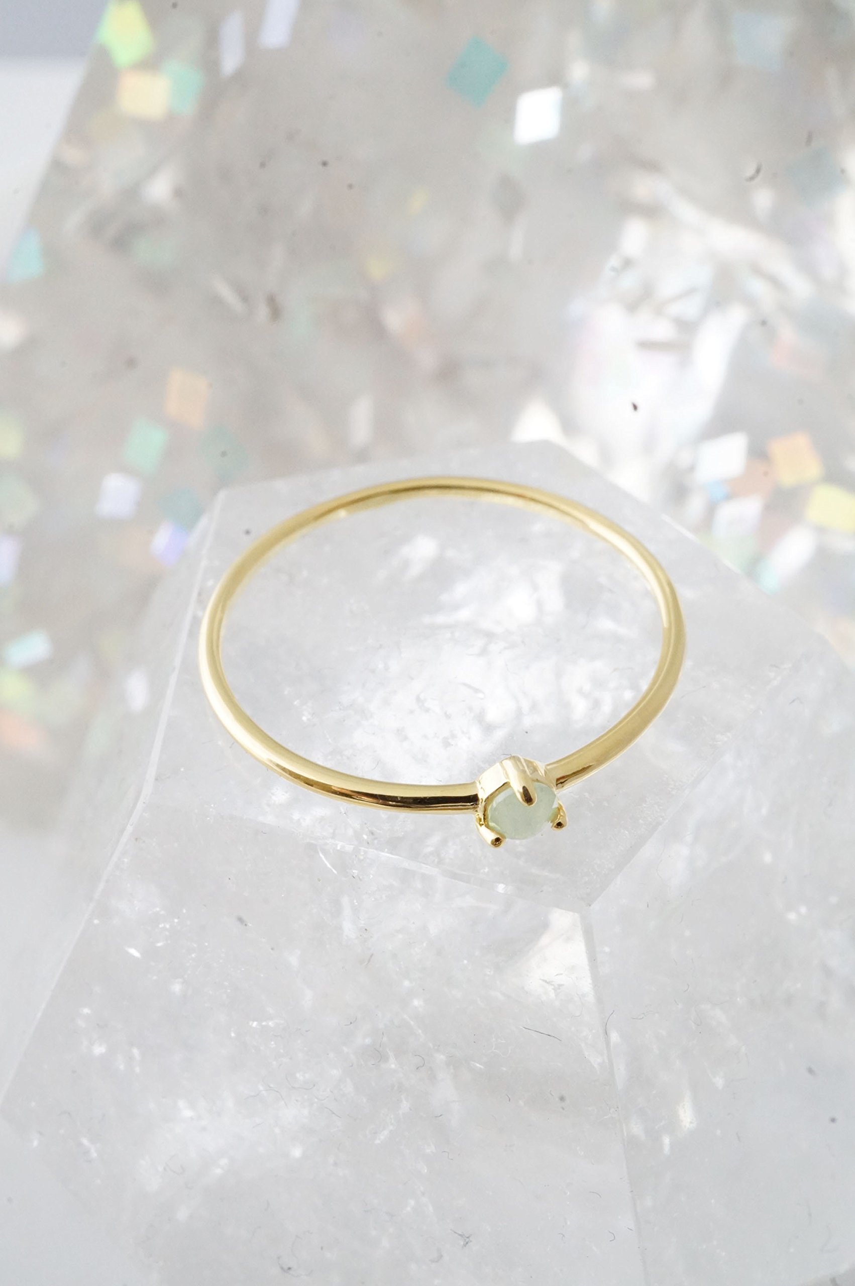 Honeycat Green Jade Point Crystal Ring in 18k Gold Plate | Minimalist, Delicate Jewelry (Gold, 8)