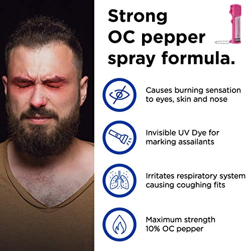 Mace Brand Personal Pepper Spray (Hot Pink) β Accurate 12β Powerful Pepper Spray with Flip Top Safety Cap, Leaves UV Dye on Skin β Great for Self-Defense