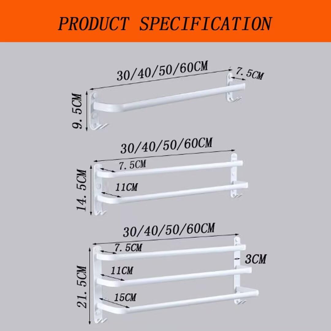Towel Rails Wall Mounted with 2 Hooks Space Aluminum Towel Rack Bathroom,Towel Holder for Bathroom Hotel Kitchen White 3 Layer 40cm