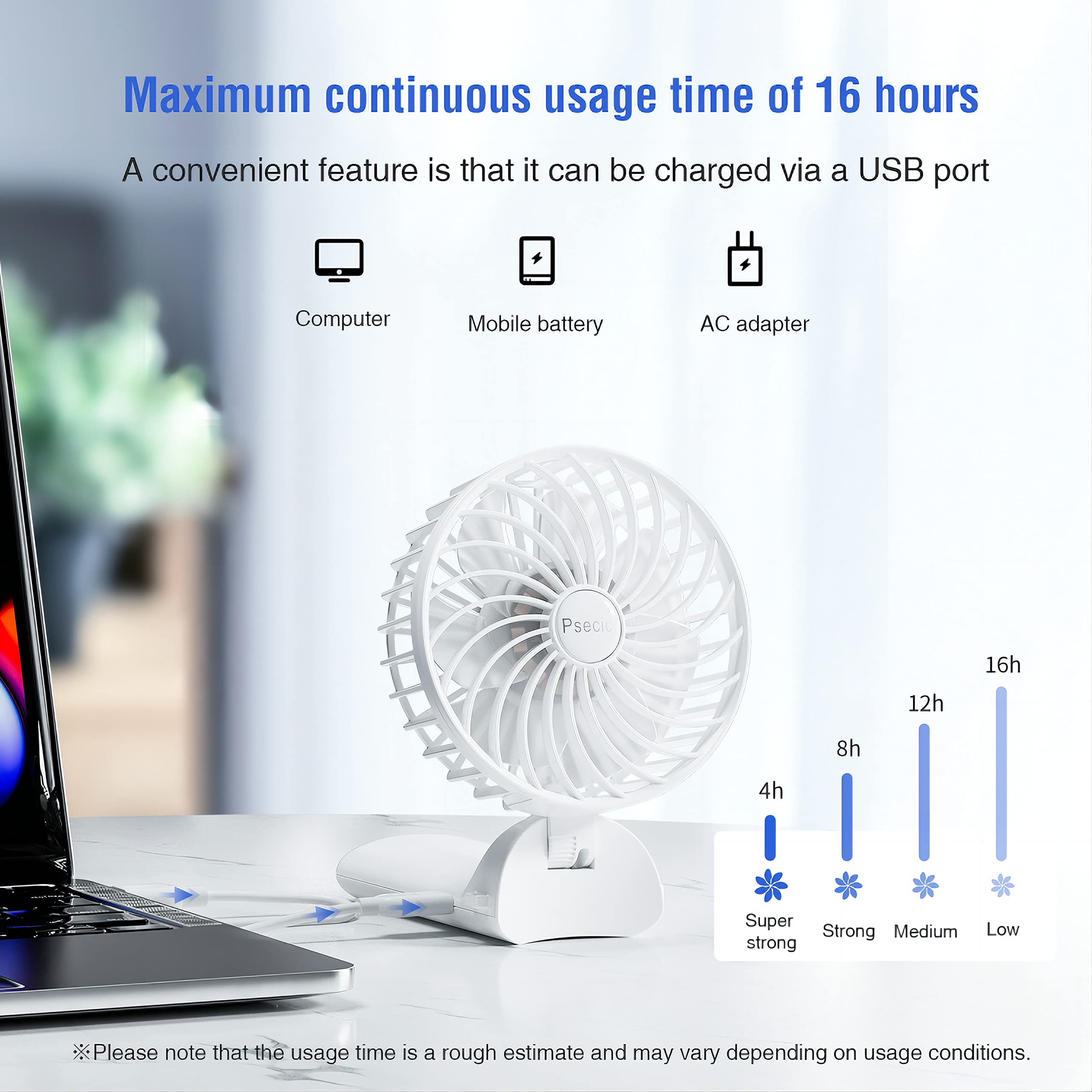 Psecici Handheld Fan, Mini Portable Fan with lanyard,4 Speeds Level Personal Fan, 180 Degree Foldable Desk Fan for Travel Outdoor Office Household