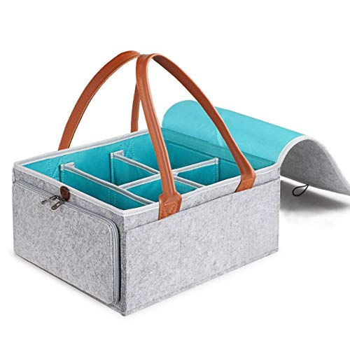 MACIMO Diaper Organizer Baby Nursery Storage Basket with Zipper Lid and Leather Handle Baby Changing Bag