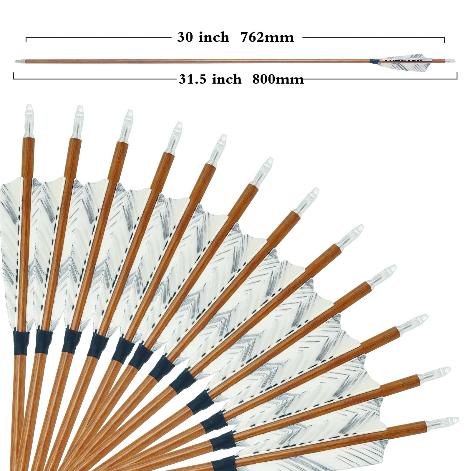 LPLKON 31" Carbon Arrows 12 Pack Hunting Target Practice Archery arrow with Camo Turkey Feathers for Compound Recurve Bow Longbow (white feather)