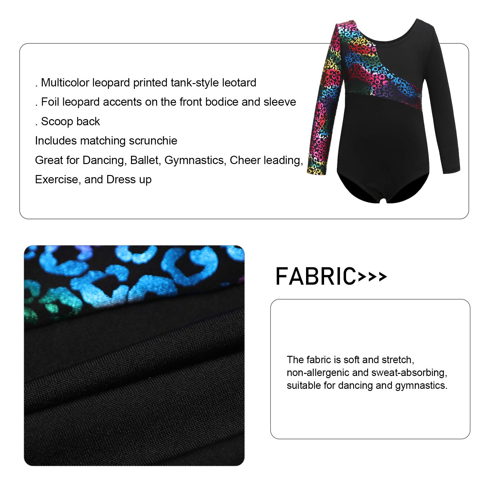 Leotards for Girls Gymnastics Sparkle Leopard Print Ballet Dance Unitards Outfit (10/12Y)