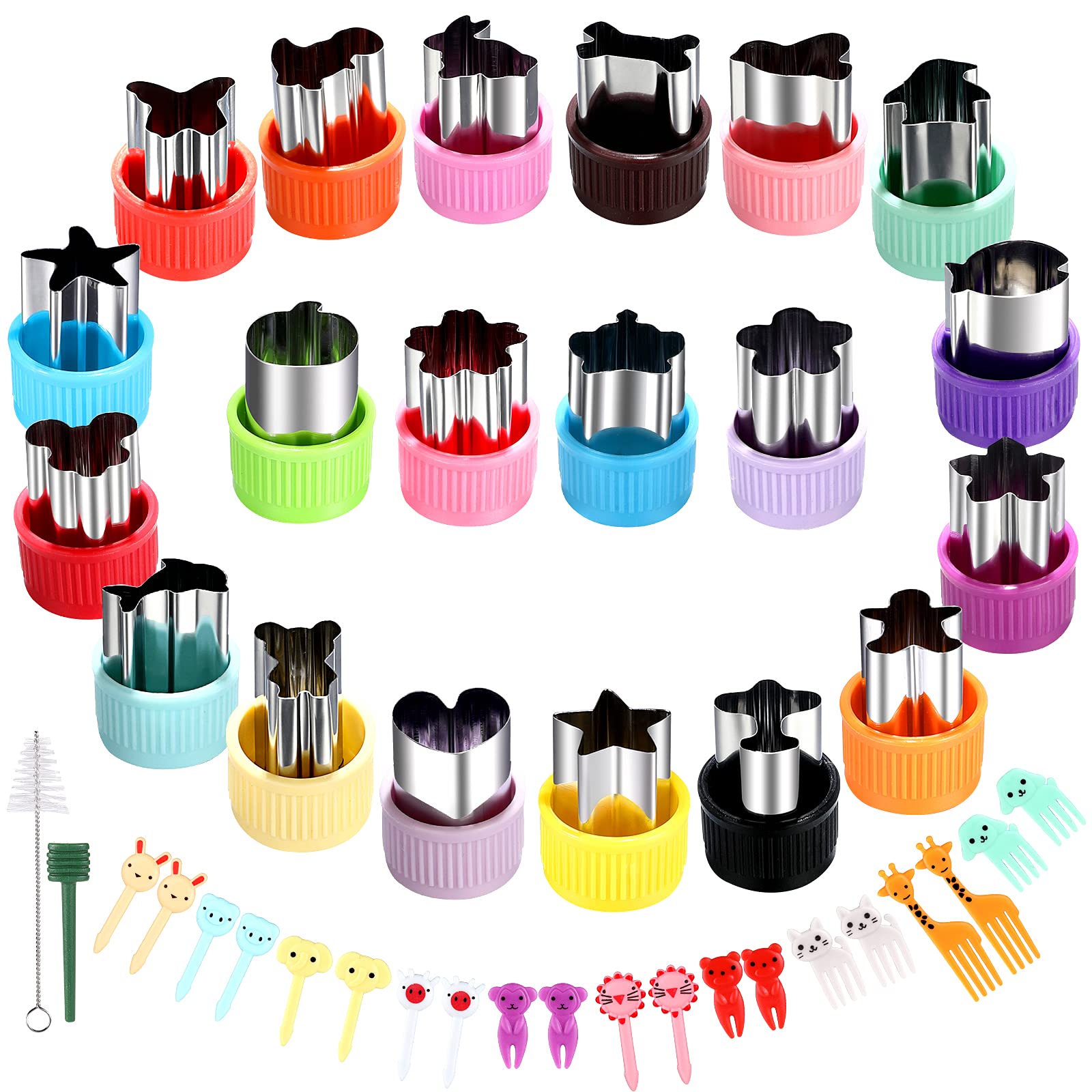 MUYIYAMEI Vegetable Cutter Shape Set, Mini Cookie Cutters,Biscuit Cutter to Decorate Food, Children's Baking and Food Supplement tool Accessories Kitchen Crafts, (20PCS+20Fork)