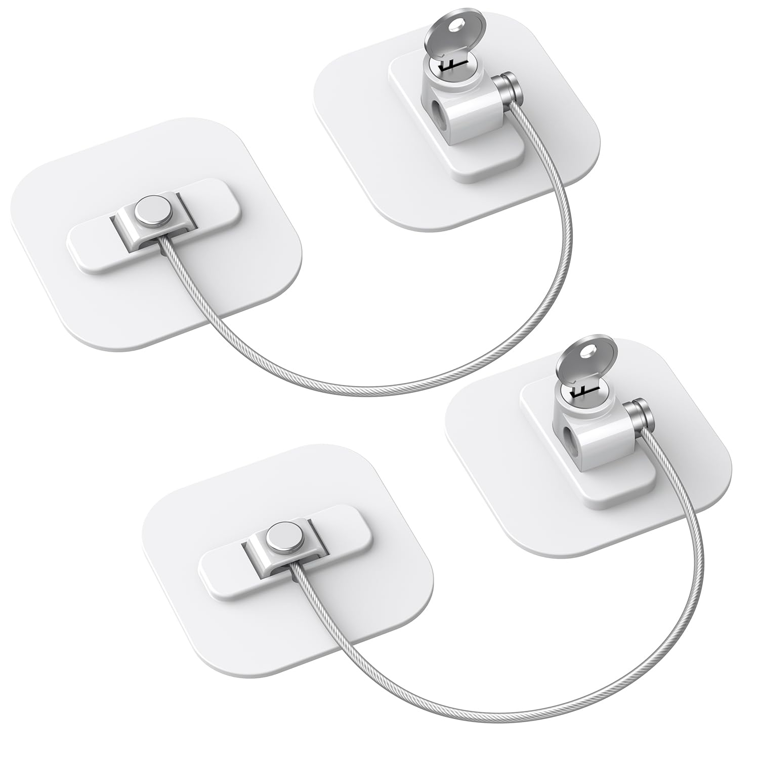 White Fridge Lock, 2 Pack Refrigerator Lock with 4 Keys, Fridge Locks for Kids Proof, Freezer Lock and Drawer Lock, No Tools or Drilling Required, Adult Safety Locks for Pantry, Freezer, and More