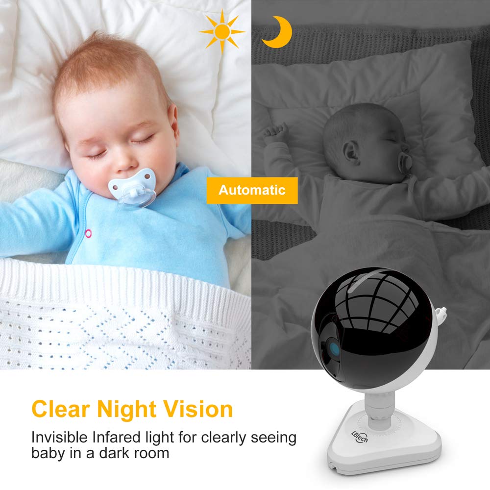 LBtech Video Baby Monitor with 2 Cameras and 4.3 inches Large LCD Screen,Automatic Night Vision,Two-Way Talkback/Audio,Temperature Detection,Power Saving/Vox,Zoom in Lens,Support Multi Camera
