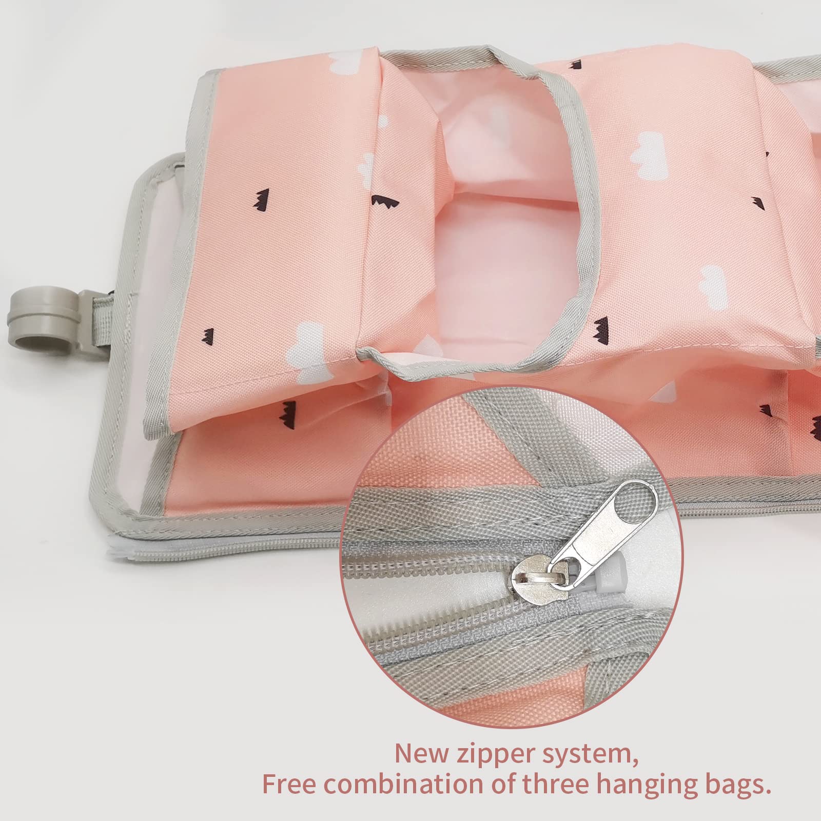 Saihisday 3-in-1 Hanging Diaper Caddy For Baby Essentials, Nursery Organization Storage Holder, Detachable Hanging Diaper Organizer for Changing Table, Travel Organizer Bag for RV Camper (Pink)