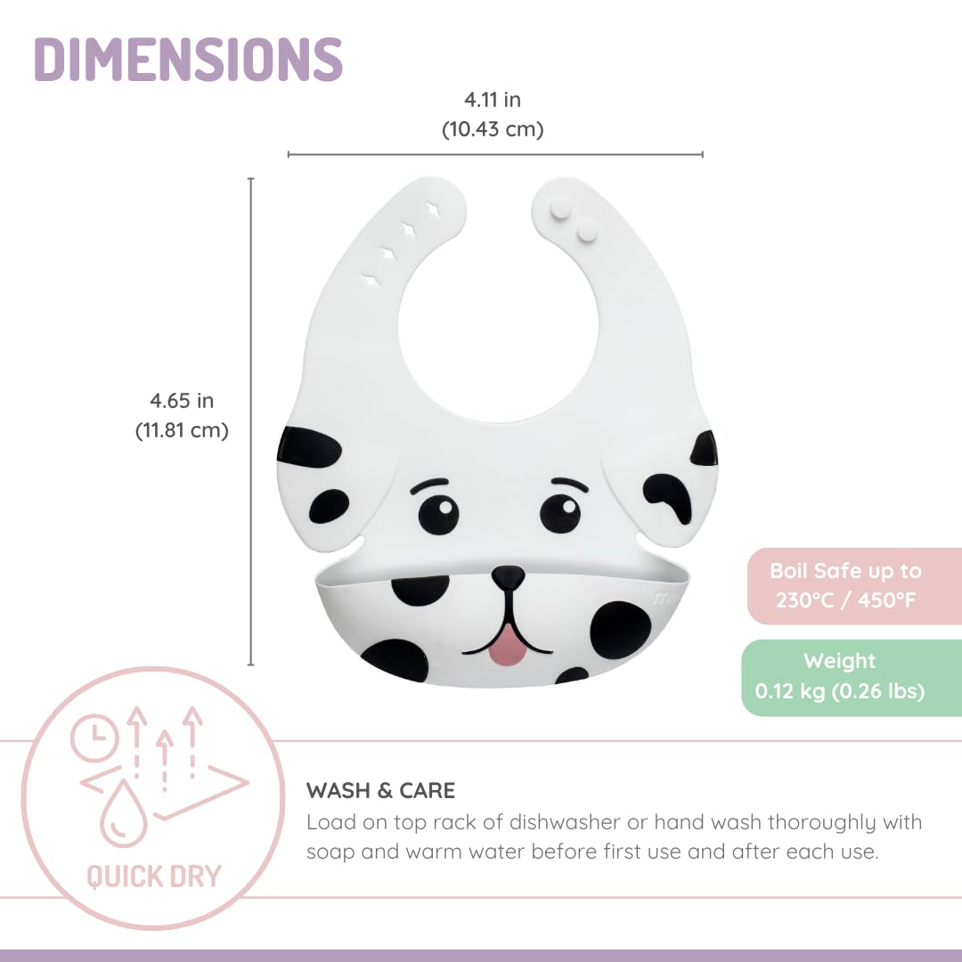 melii Silicone Weaning Bib for Babies & Toddlers, Large Food Catcher (Dog)