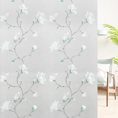 SUNBABY Magnolia Window Privacy Film: Stained Glass Window Film, Frosted Glass Window Film, Decorative Window Film, Window Cling Privacy Film