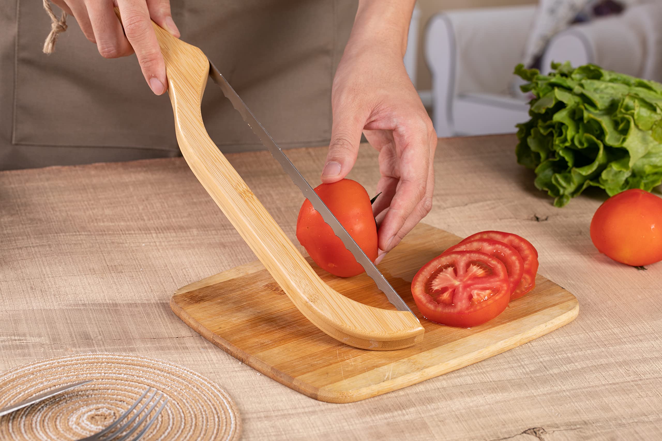 Recsrdce Bread Bow Knife, bread knife for homemade bread, sourdough bread knife,15.7" Serrated Bread Knife,Premium Stainless Steel,Used for slicing bread(Bamboo Handle - Right Handed)