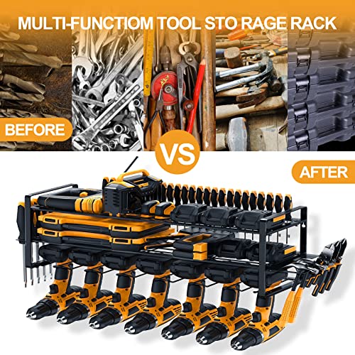 THILEMON Power Tool Organizer, 3 Layers 7 Drill Holder Heavy Metal Power Tool Organizer Wall Mount, Garage Organization, Power Tool Organizer