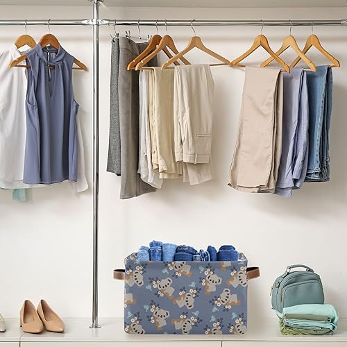 Koala Floral Storage Basket Collapsible Storage Bins Box Cubes Fabric Clothes Hamper Toy Chest Gift Baskets for Shelves Home Shoes Office Nursery with Leather Handles