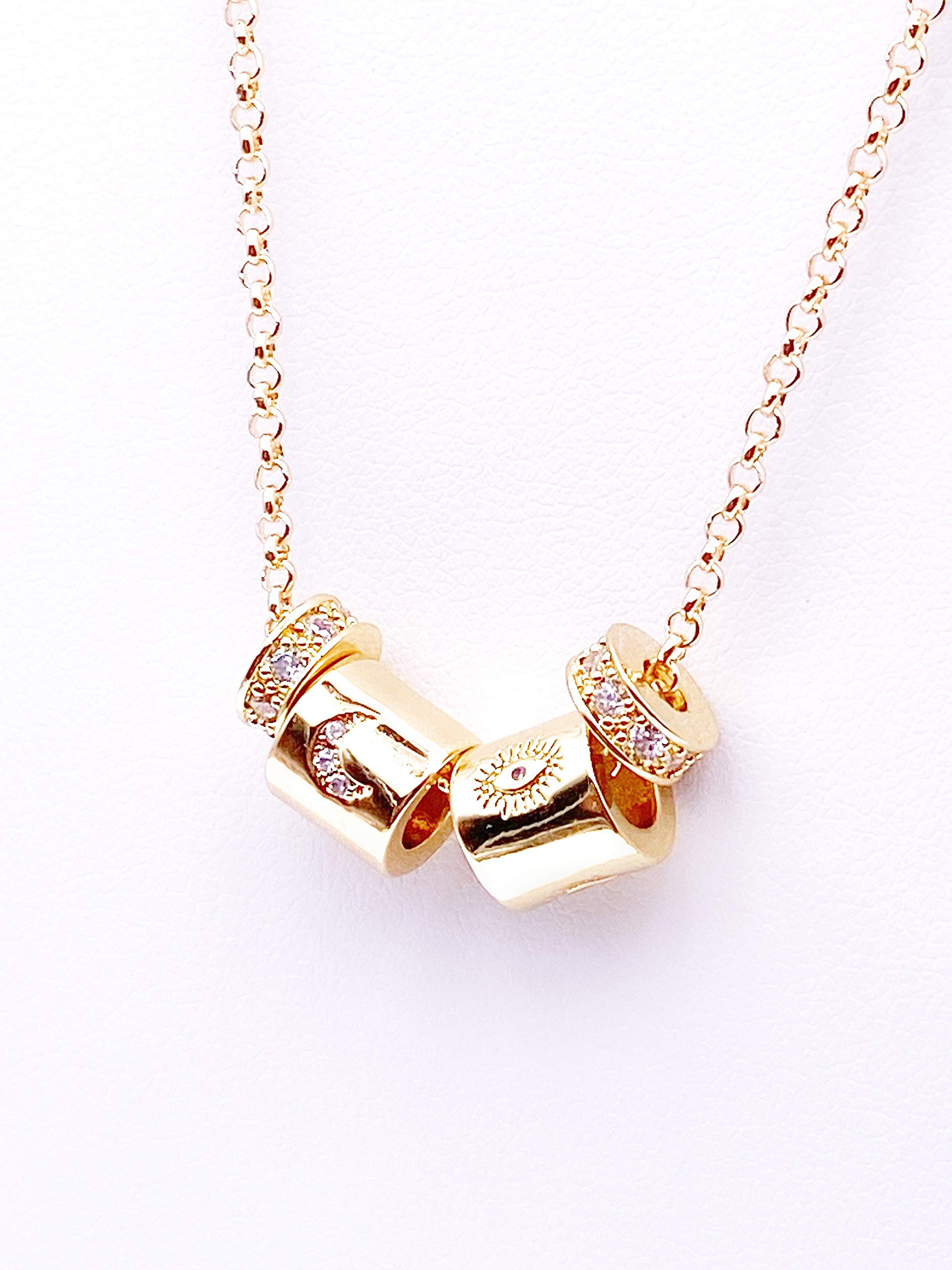 LESLIE BOULES Gold Evil Eye & Half Moon Necklace for Women Charm 18K Plated Chain