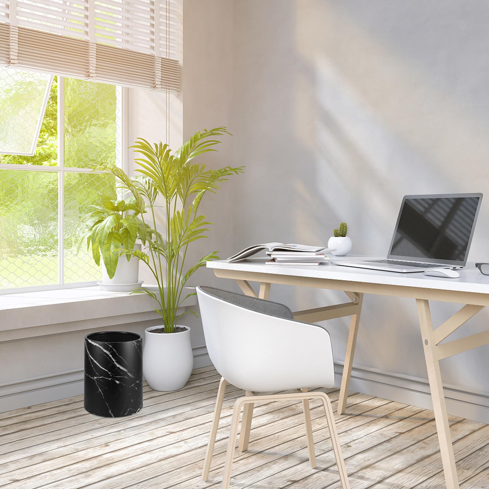 VOSAREA Marble Trash Can 12L Round Garbage Bin Double Layer Waste Basket Container for Bathrooms Kitchens Home Office Hotel B