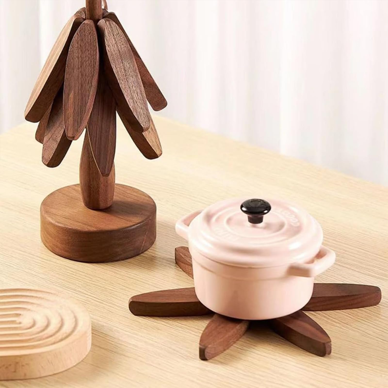 Wooden Tree Coaster, Wood Tree Coaster Set,Tree Coaster, Tree Coaster Stand, Stacking Tree Coaster, Wooden Trivets for Hot Dishes,Tree Shape Trivet Set Coaster for Teapot Hot Pots (Walnut-2PCS)