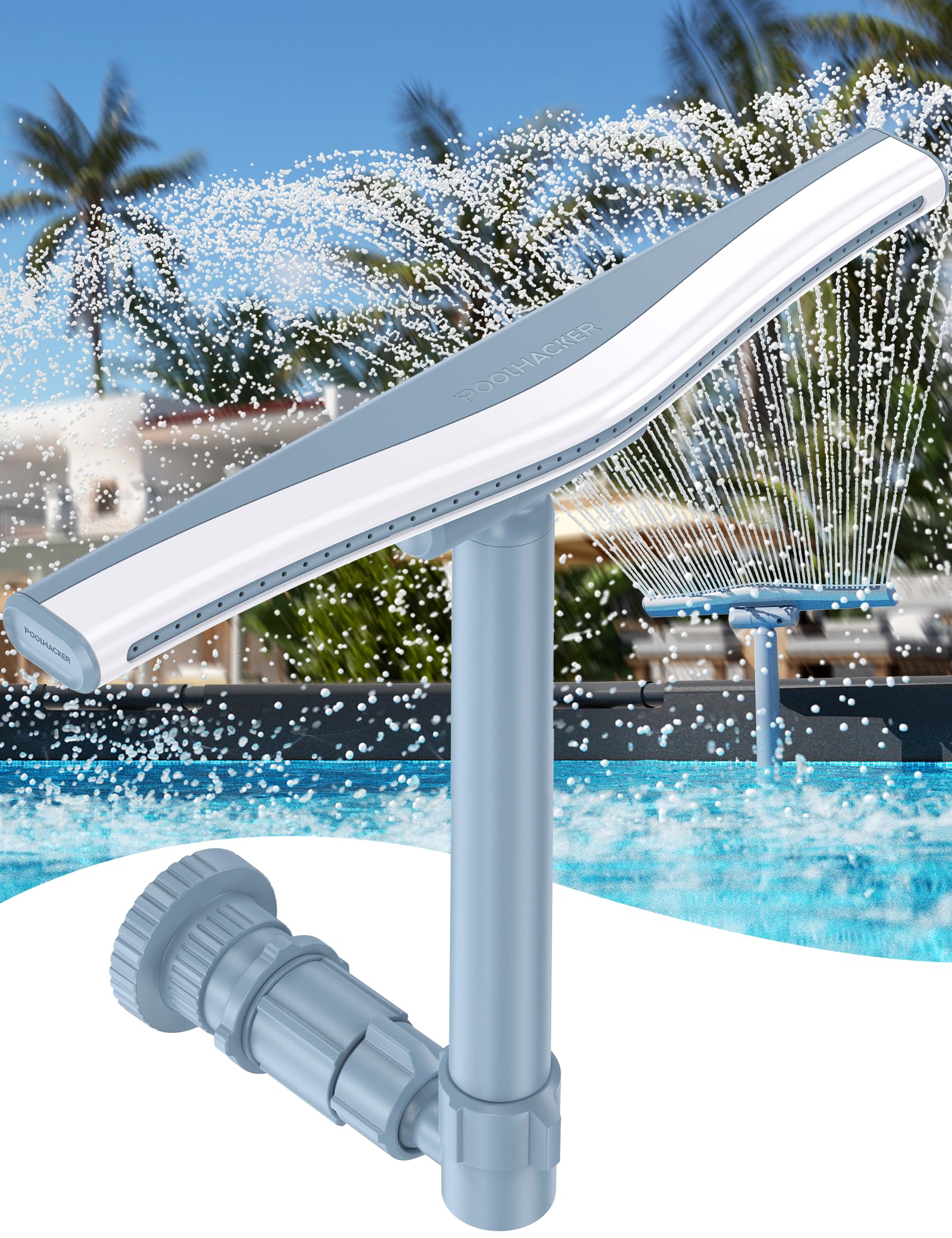 POOLHACKER Pool Fountains for Above and In-ground Pools, Adjustable Whale Tail Waterfall Wide Width Pool Sprinkler Fountain for Relaxation & Cooling 10-20 Degrees, Swimming Pool SPA Accessories
