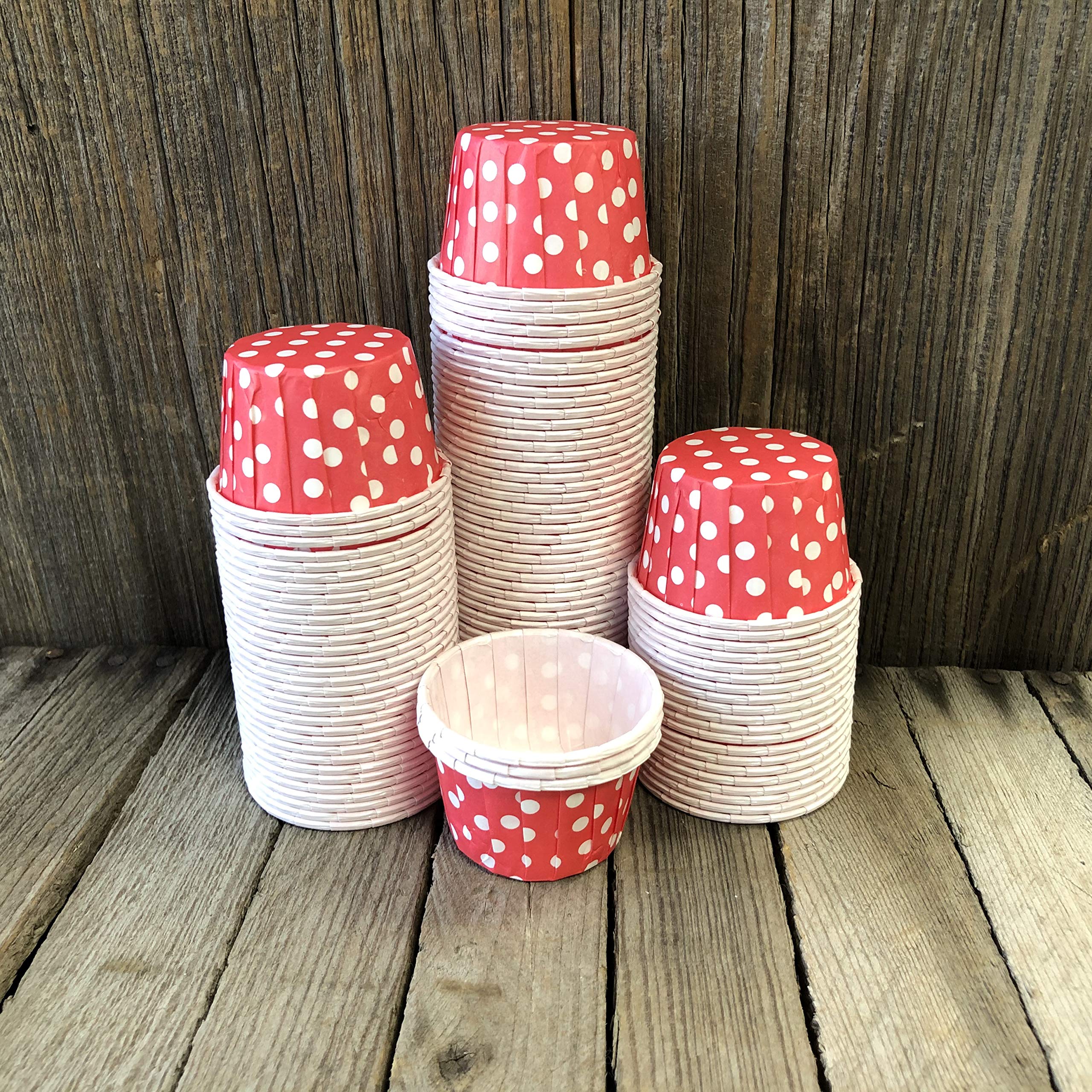 Red Bulk MINI Candy Nut Paper Cups- Christmas Valentine 4th of July Party Supply - Mini Baking Liners - Red Polka Dot - 100 Pack
