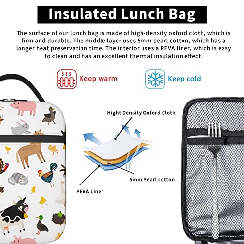 Lizinna Rportable Lunch Bag For Women/Men Insulated,Farm Animals 2,Insulatedreusable Lunch Box For Office Work School Picnic Beach,Leakproof Cooler Tote Bag