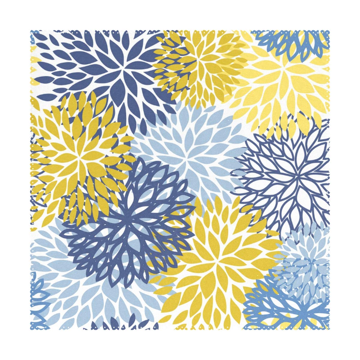 My Daily Dahlia Floral Square Placemats Set of 4, Blue Yellow Flowers Heat Resistant Washable Table Place Mats for Dining Kitchen